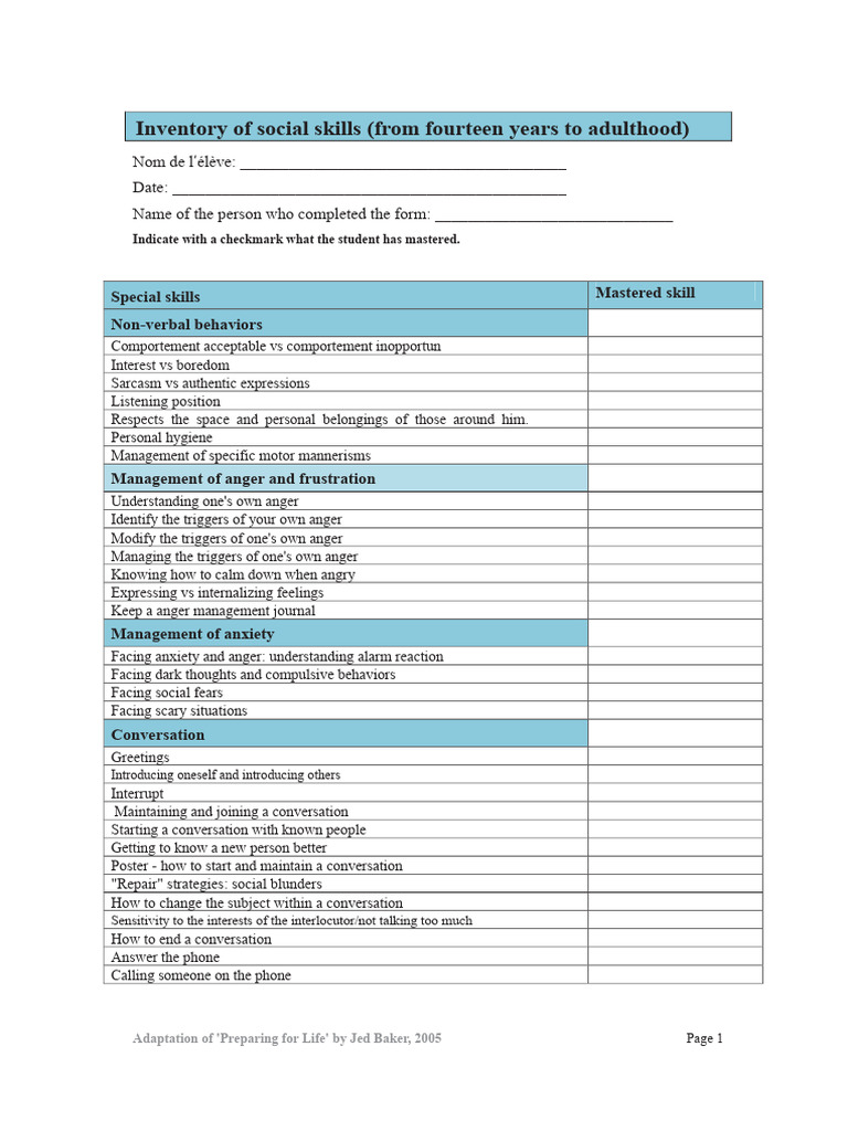 Social Skills Inventory for Teens to Adults | PDF | Anger | Conversation