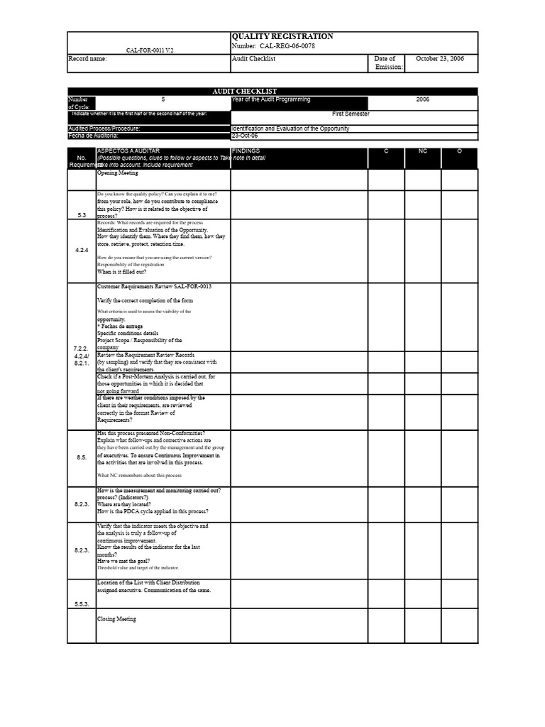 Checklist Example | PDF | Audit | Evaluation