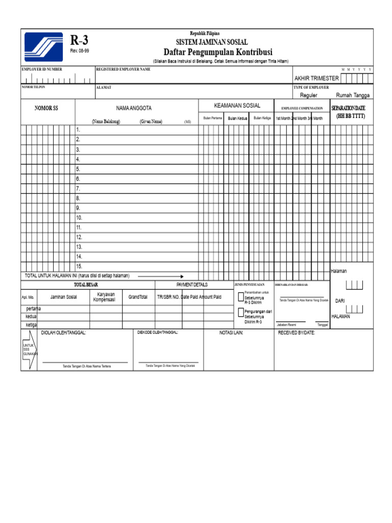 Daftar Pengumpulan Kontribusi SSS R3 Dalam Format Excel | PDF