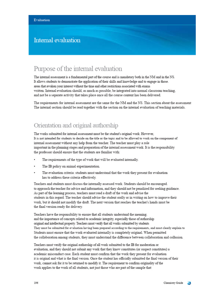 BASE DOCUMENT INTERNAL EVALUATION IB Chemistry | PDF | Methodology ...