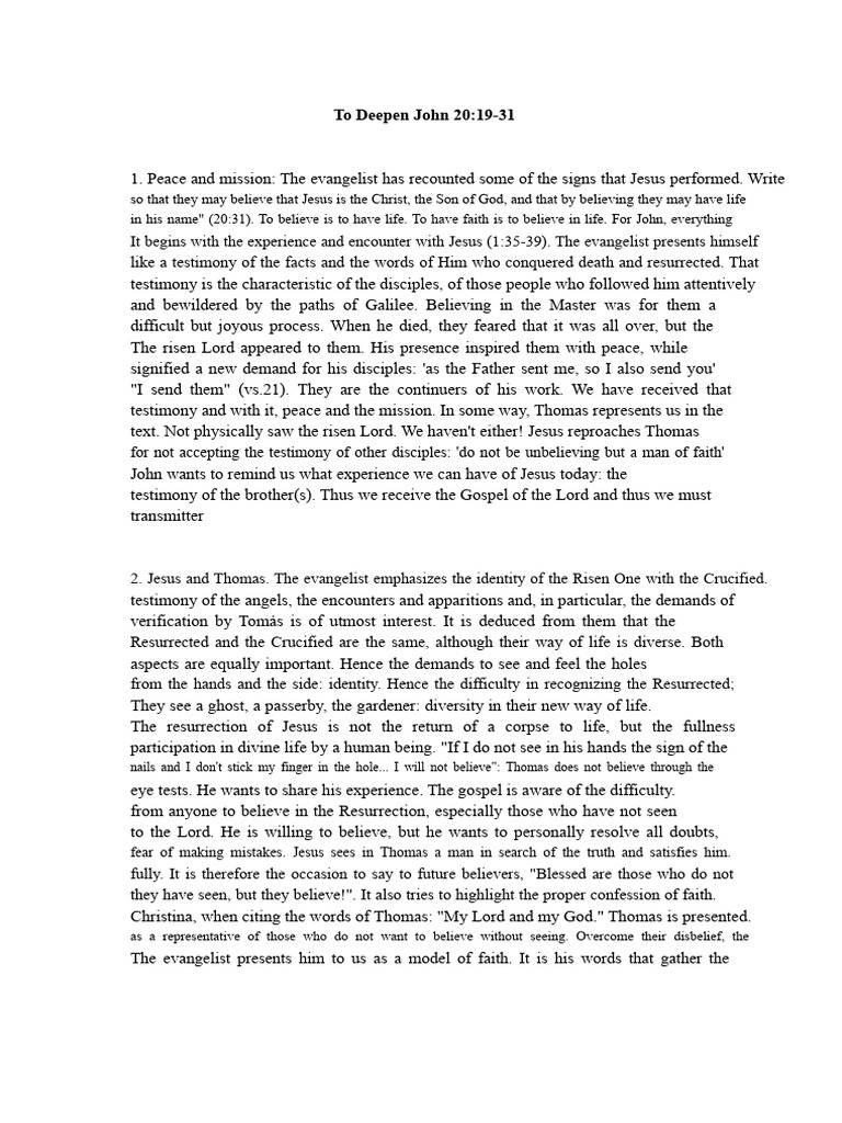 Understanding John 20:19-31: Faith and Mission | PDF | Jesus ...