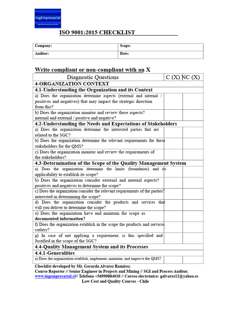 Checklist ISO 9001:2015 Rev 02 | PDF | Audit | Quality Management System