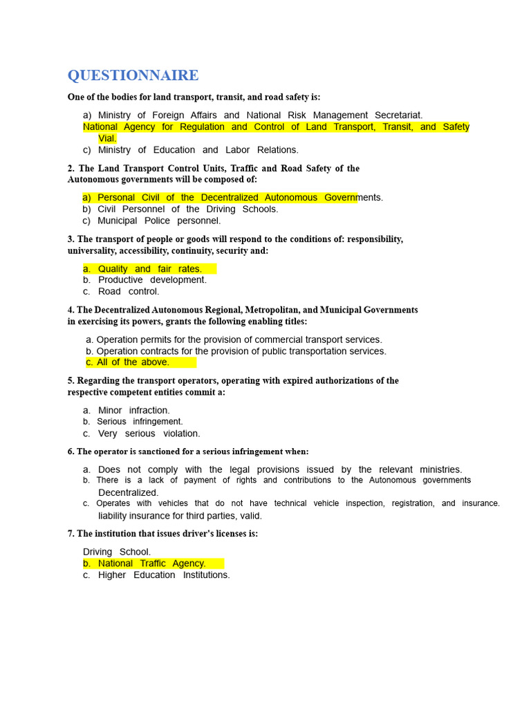 Questionnaire Laws. | PDF | Driving Under The Influence | Driver's License