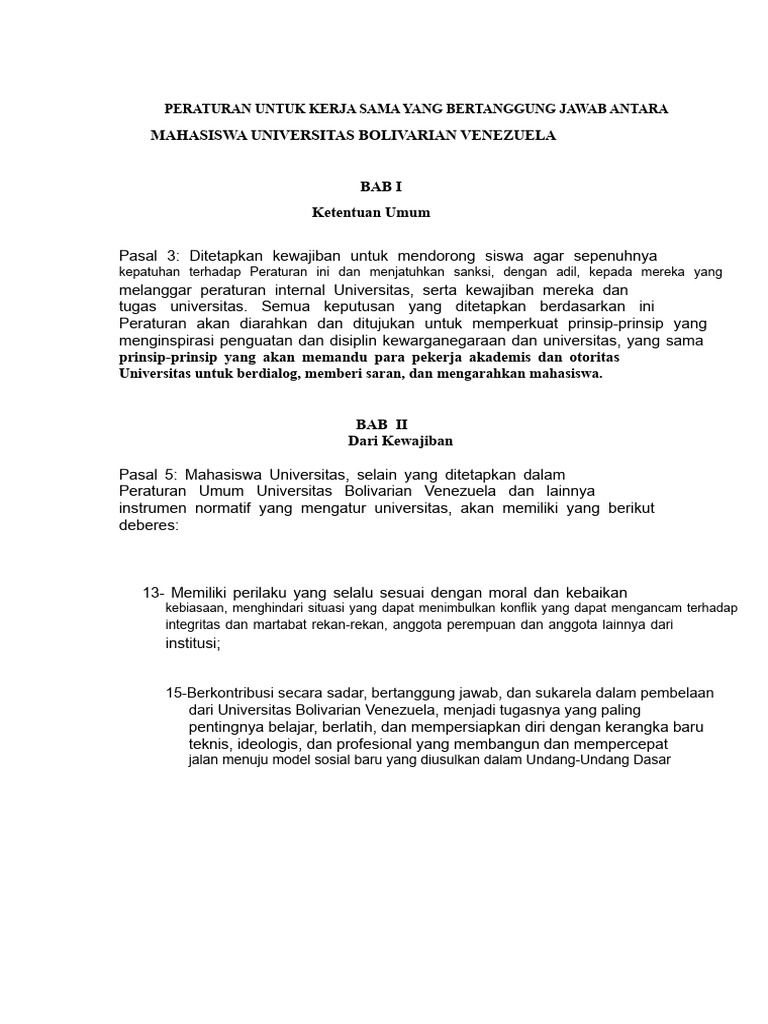 Peraturan Untuk Kerjasama Tanggung Jawab Mahasiswa Universitas Bolivariana Venezuela | PDF