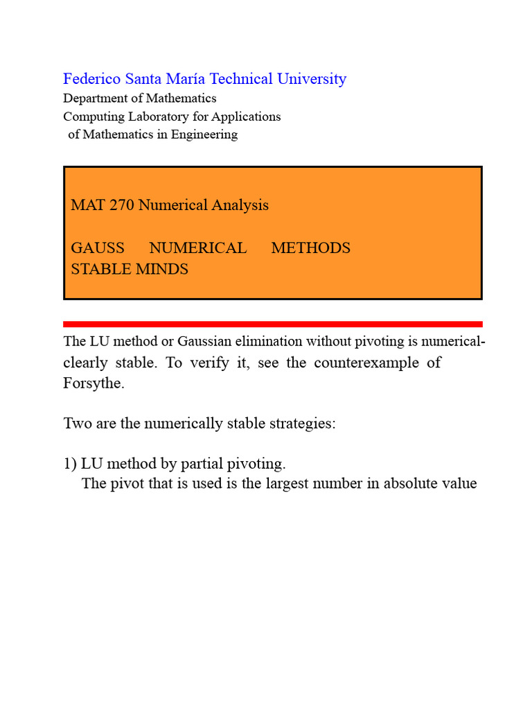 LU Method with Partial and Total Pivoting | PDF | Matrix (Mathematics ...