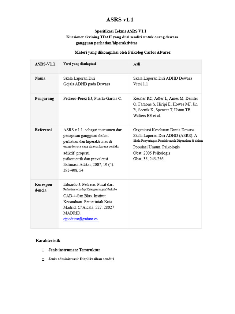 ASRS-V1-1-TDAH-pada-Orang Dewasa | PDF