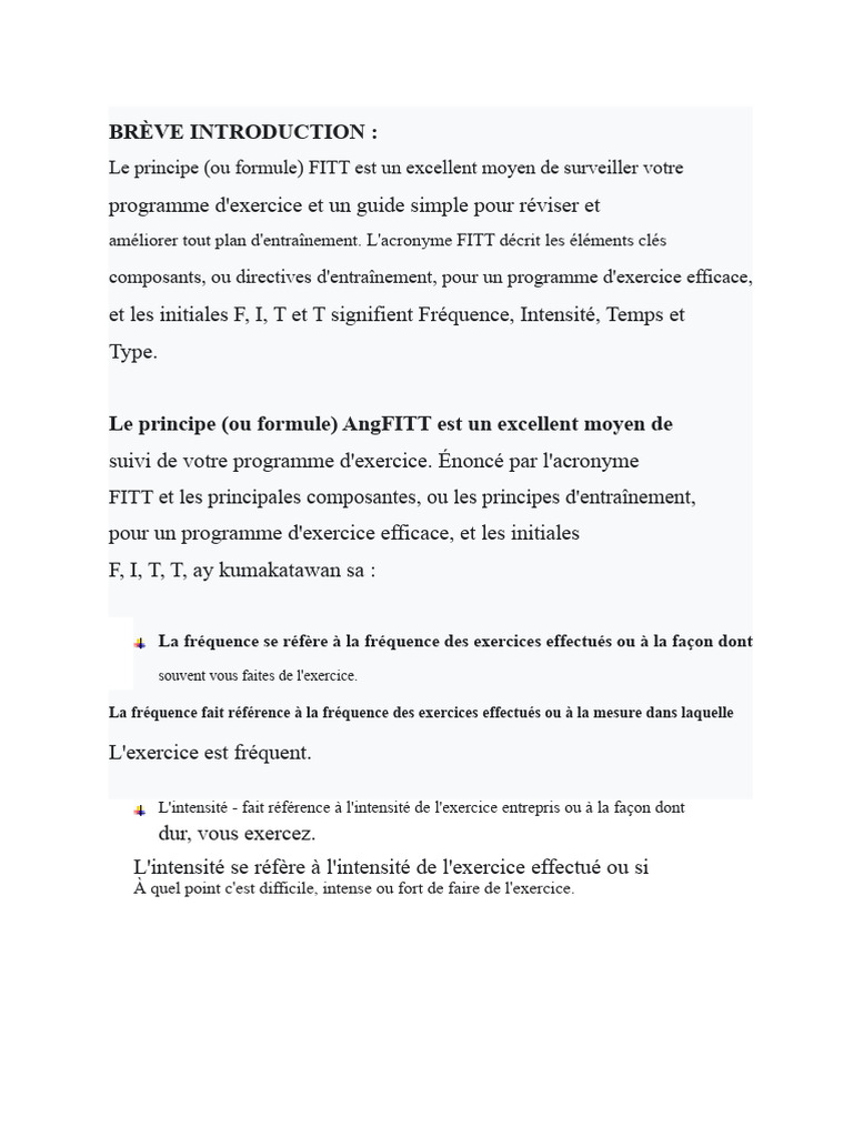 Guide FITT pour un entraînement efficace | PDF