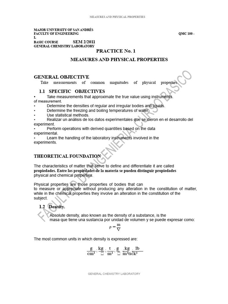 Measurements and Physical Properties | PDF | Density | Volume