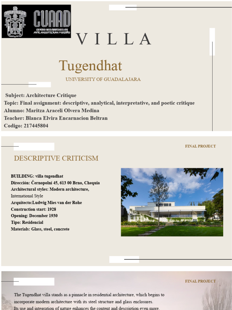 Tugendhat Villa | PDF | Architectural Design | Architecture