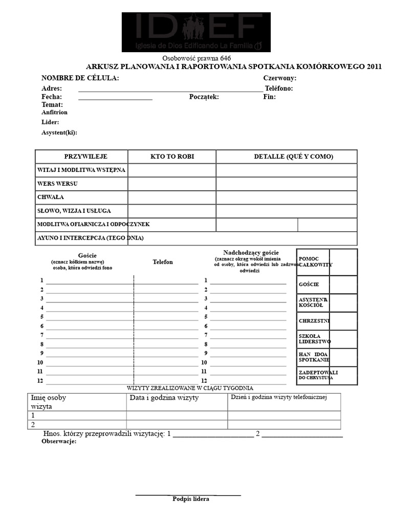 Arkusz Planowania I Raportowania Spotkania Komórkowego 2011 | PDF