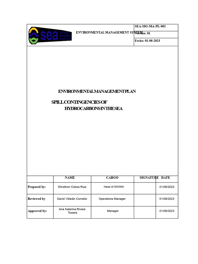 Hydrocarbon Spill Contingency Plan | PDF | Sustainability | Waste ...