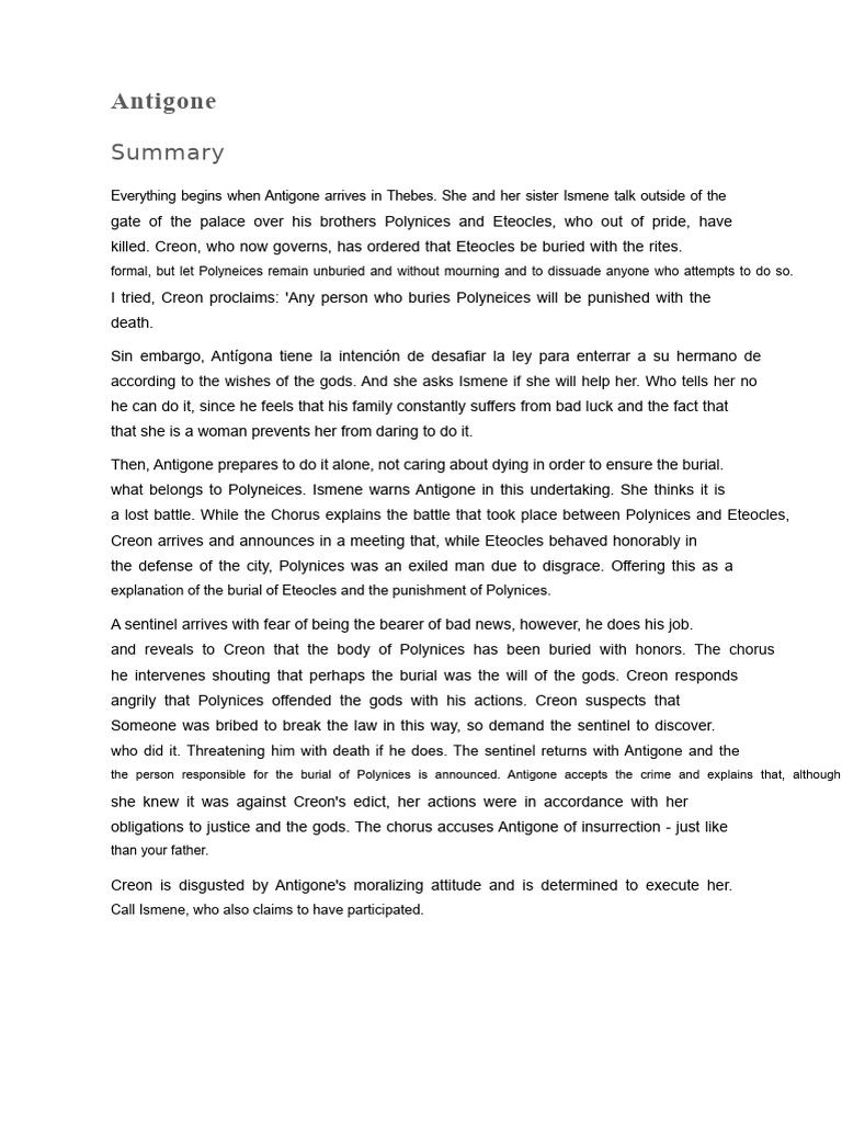 Antigone Summary | PDF | Boeotian Mythology | Theban Mythology