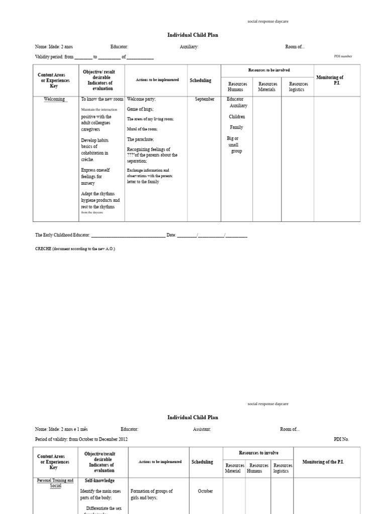 Individual Child Development Plan for Daycare | PDF | Child Care ...