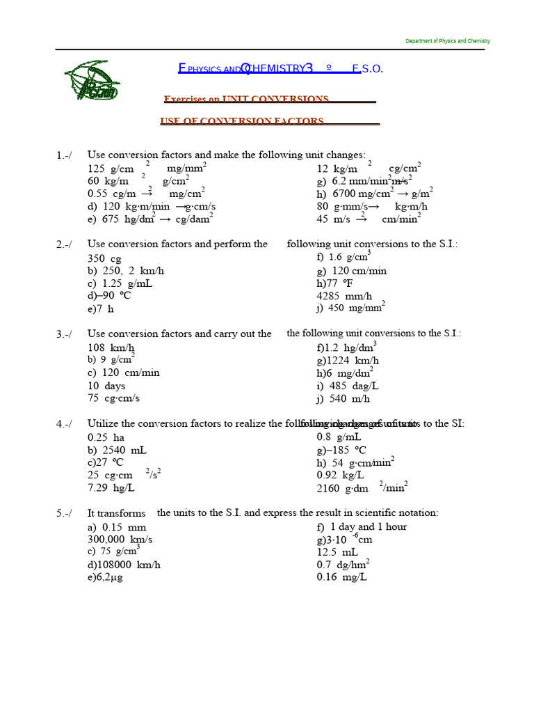Conversion Factors Exercises | PDF | International System Of Units ...