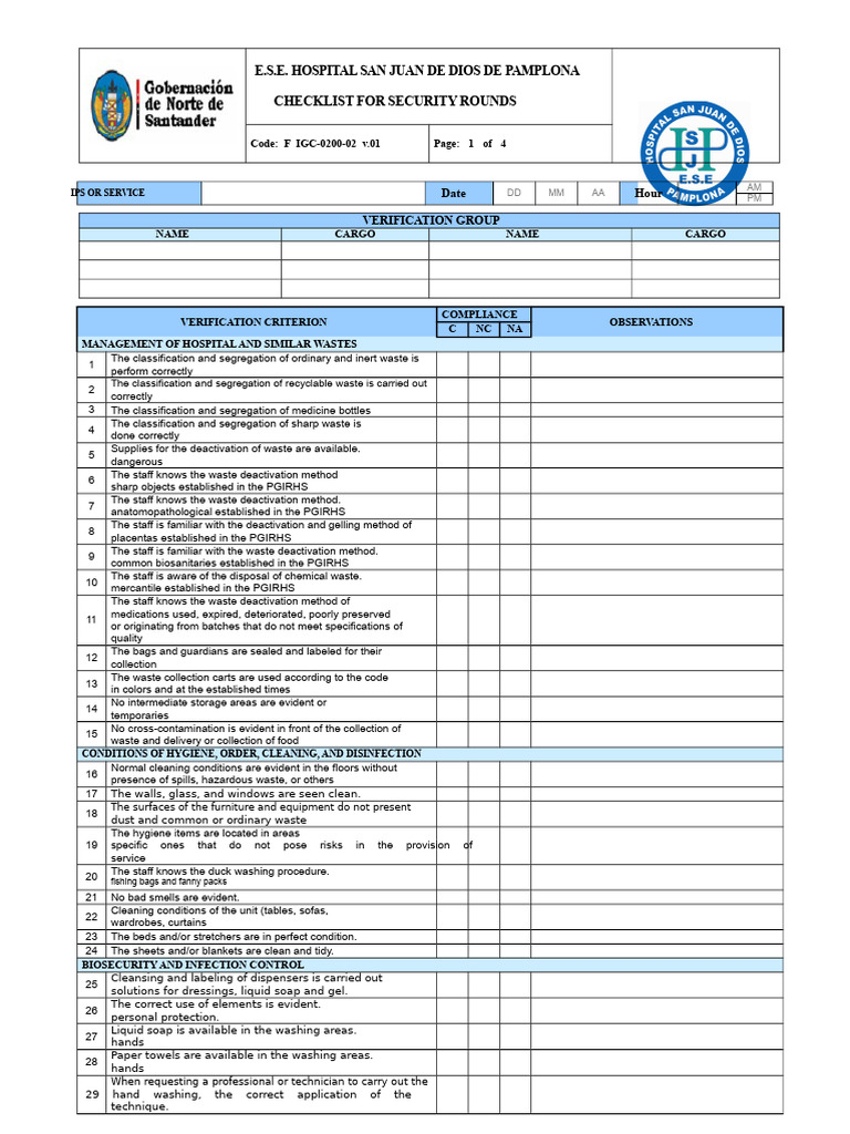 Guardians Checklist | PDF | Hygiene