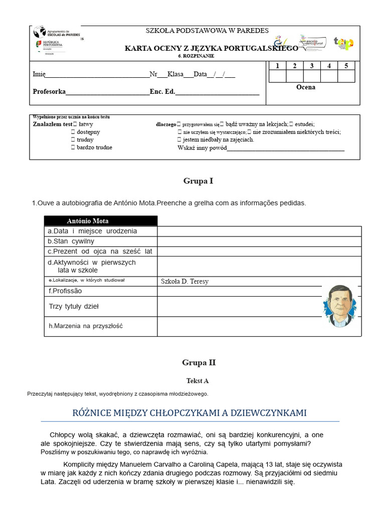 3. Arkusz Oceny (6 klasa) Pedro Alecrim | PDF