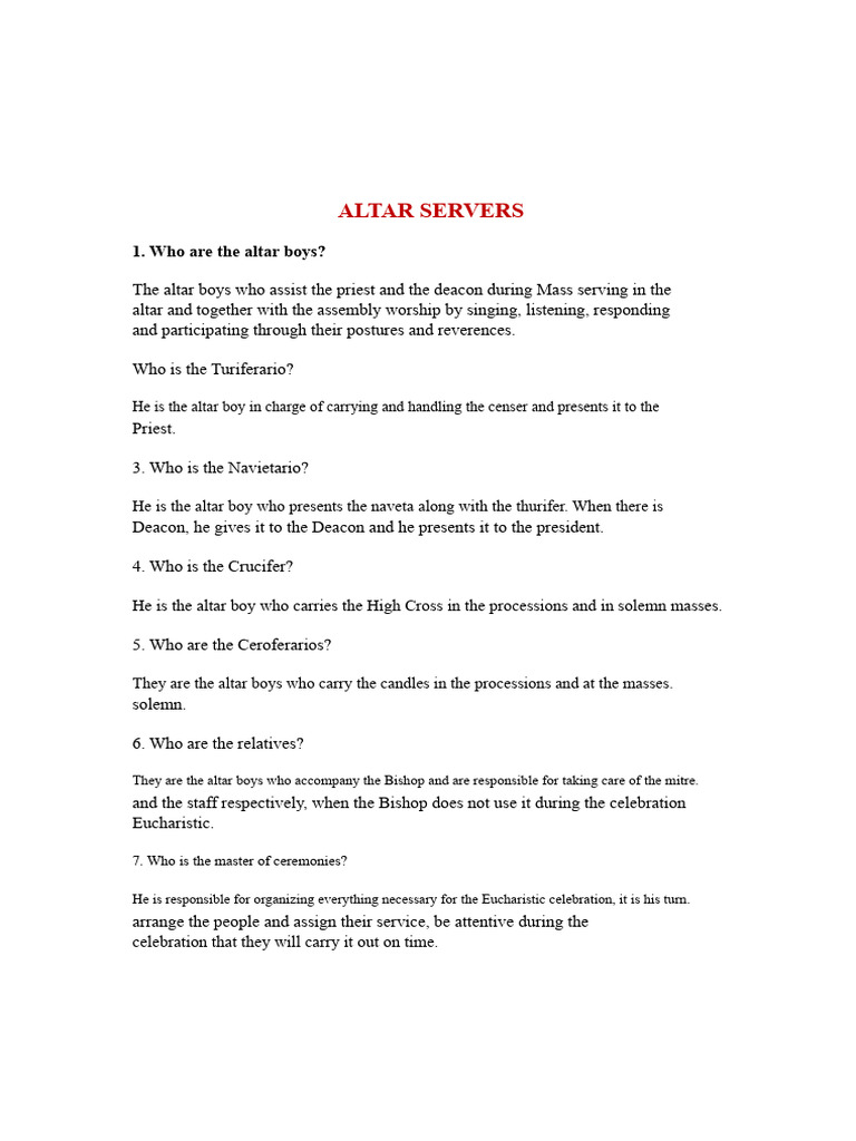 Altar Servers | PDF | Eucharist | Altar