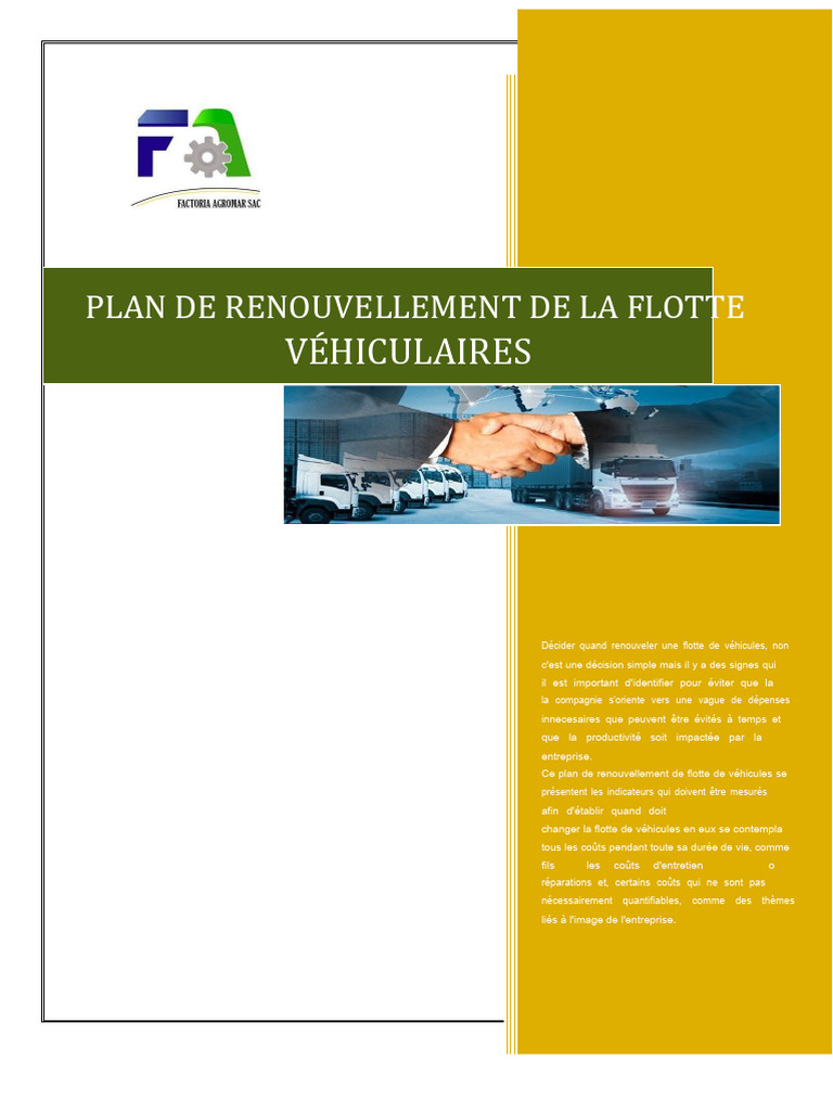 Plan de renouvellement de flotte véhicule | PDF | Planification ...