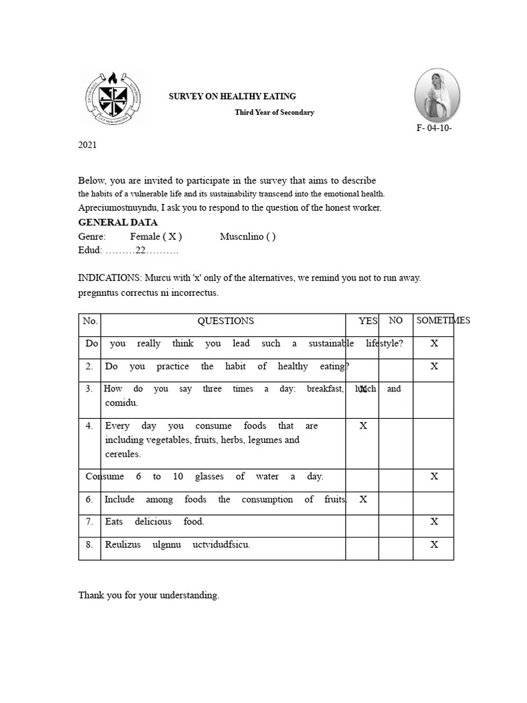 Healthy Eating Survey for Students | PDF