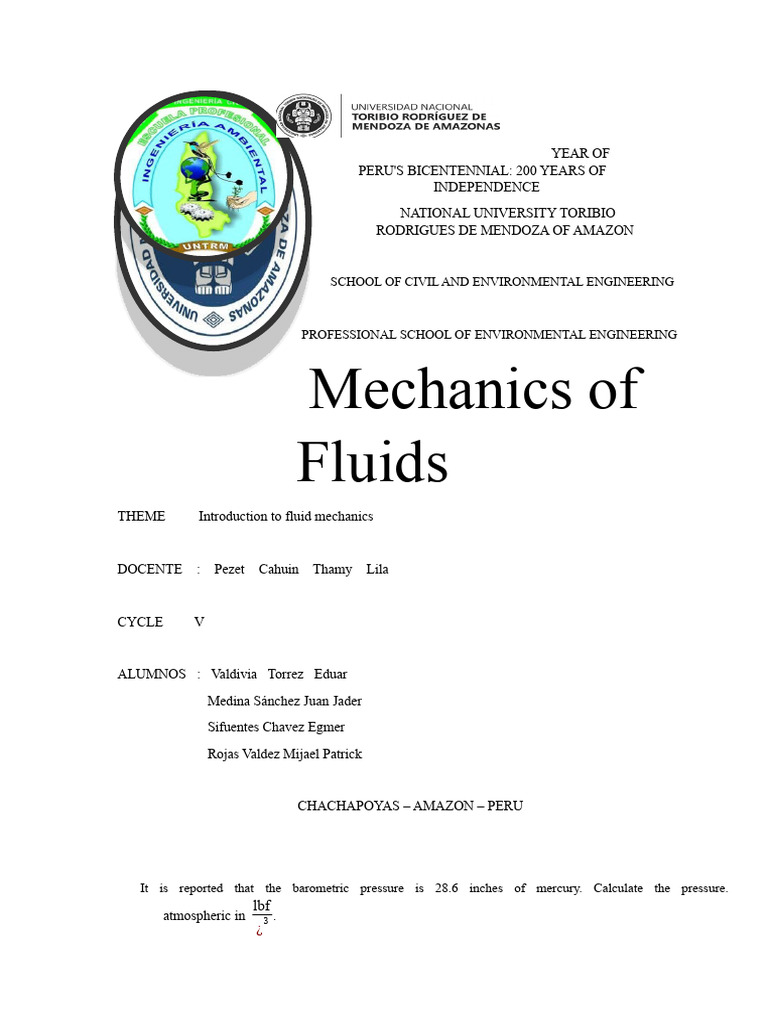 Fluid Mechanics Exercises Second Week | PDF | Pressure | Pressure Measurement