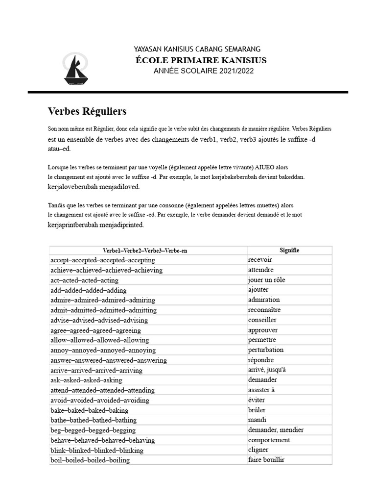 Verbe irrégulier - Verbe régulier | PDF