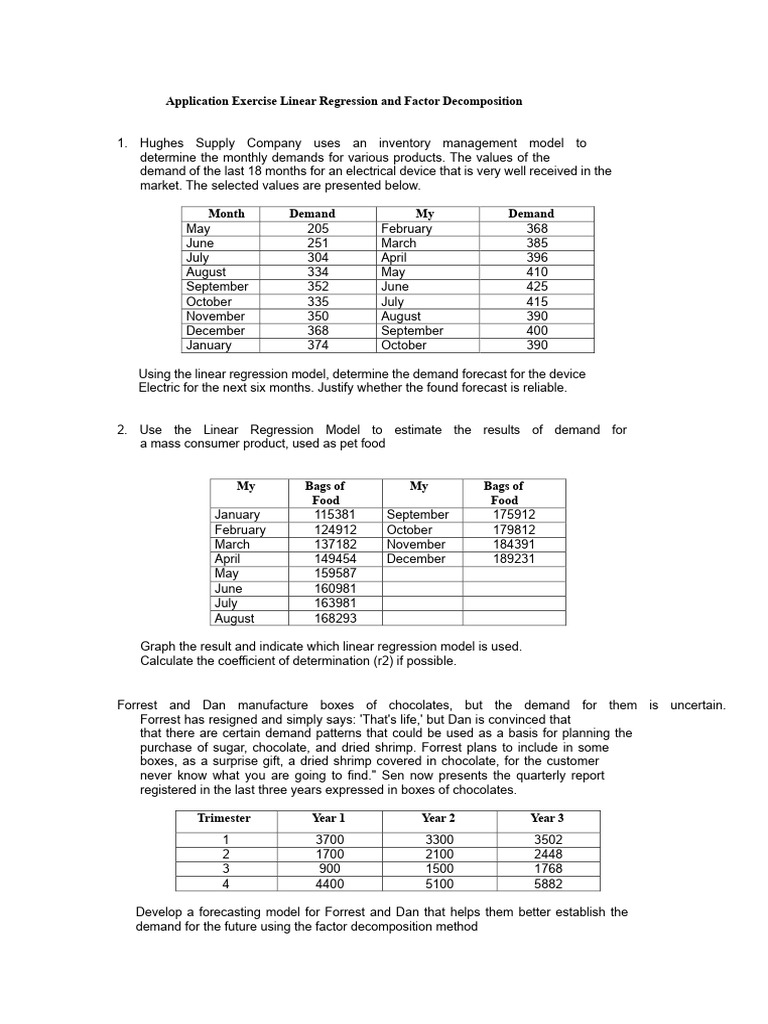 Linear Regression Exercises and Factor Decomposition | PDF | Demand | Regression Analysis