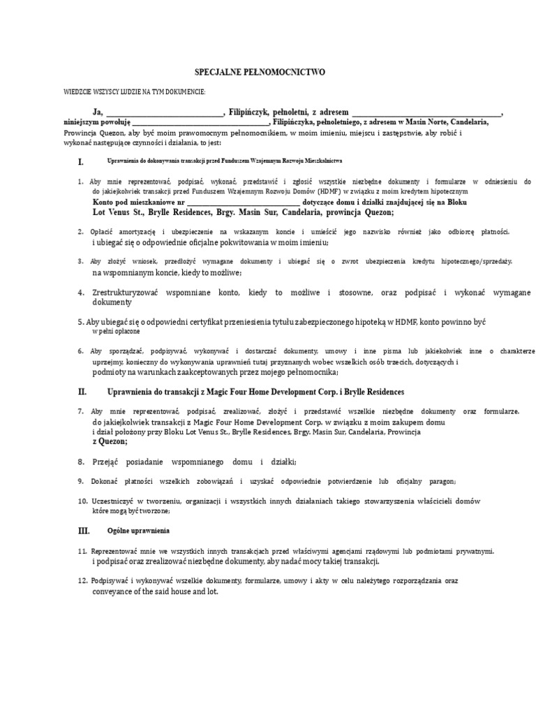 SPECJALNE PEŁNOMOCNICTWO - HDMF | PDF