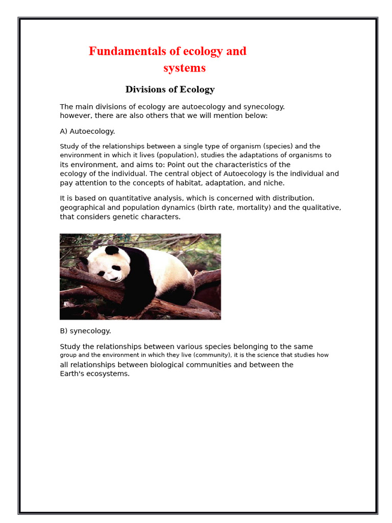 Divisions of Ecology | PDF | Ecology | Natural Environment