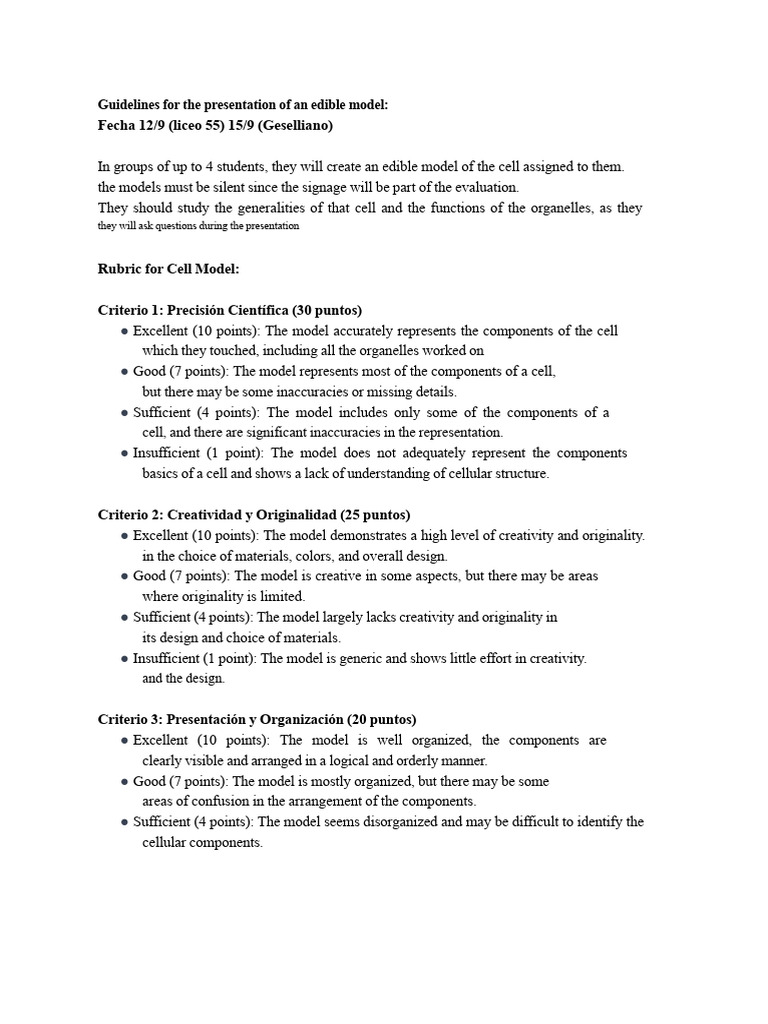 Guidelines For Presentation of Edible Model | PDF | Cytoplasm | Life ...