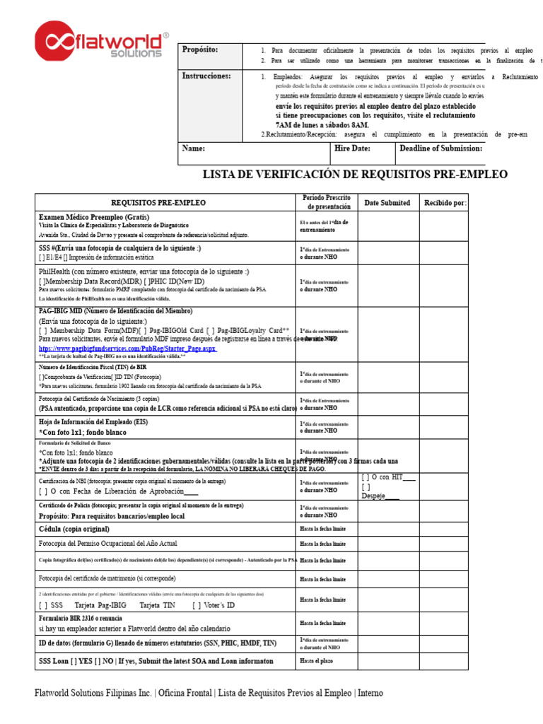 Lista de Verificación de Requisitos Pre-Empleo | PDF | Certificado de nacimiento | Gobierno