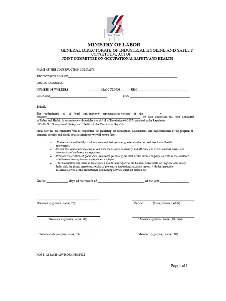 Joint Committee on Occupational Safety Act | PDF | Occupational Safety ...