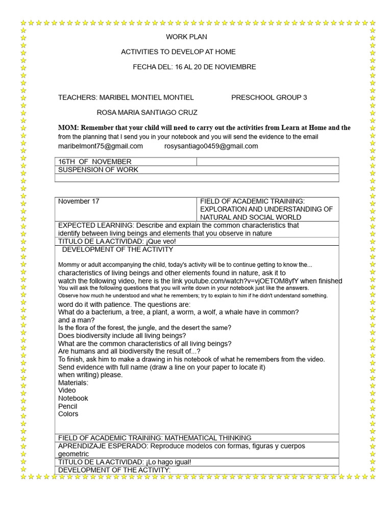 Preschool Home Learning Activities | PDF