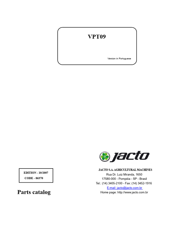 Jacto VPT09 Electric Vehicle Parts Catalog | PDF | Screw | Nut (Hardware)