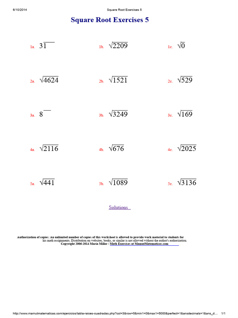 Square Root Exercises 5 PDF | PDF