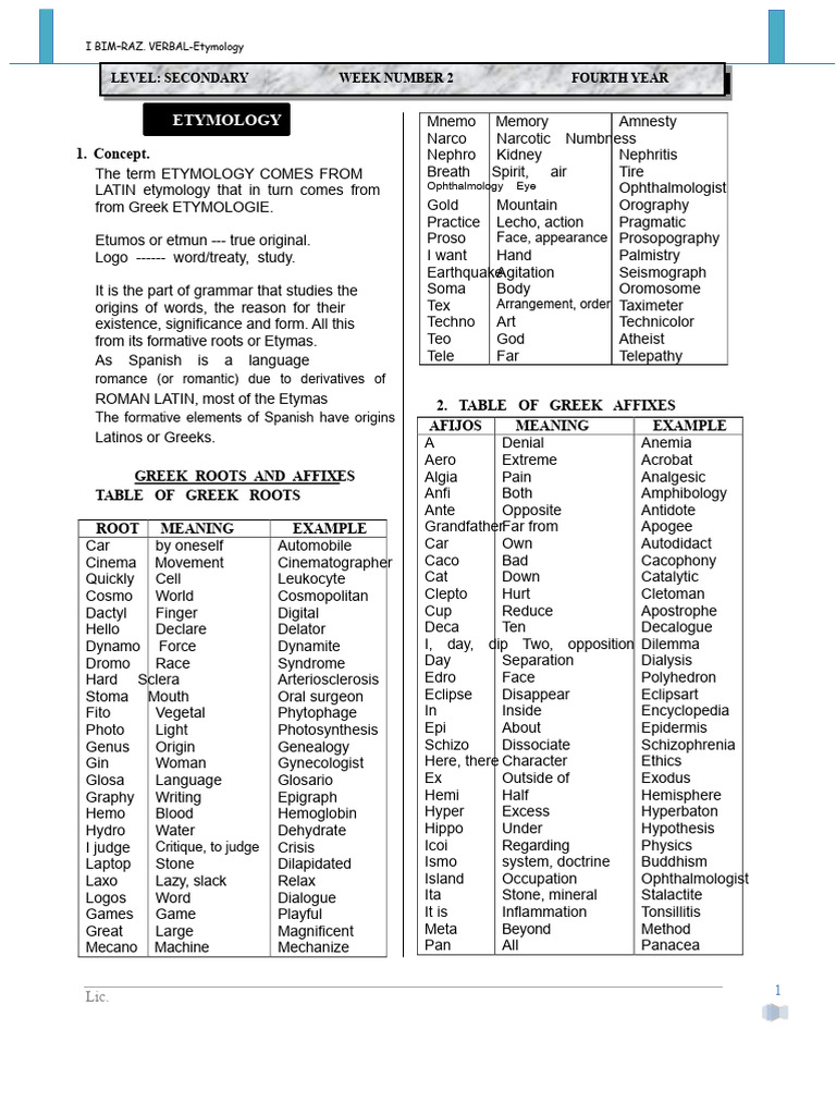 Etymology: Greek and Latin Roots Guide | PDF