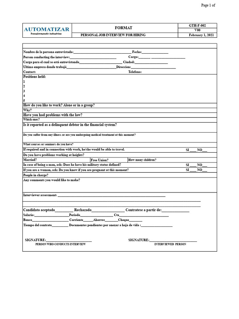 Personal Job Interview Template | PDF | Job Interview