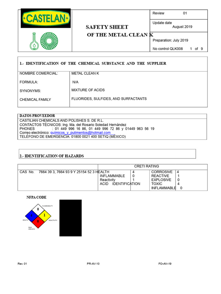 METAL CLEAN K (1) | PDF | Dangerous Goods | Toxicity