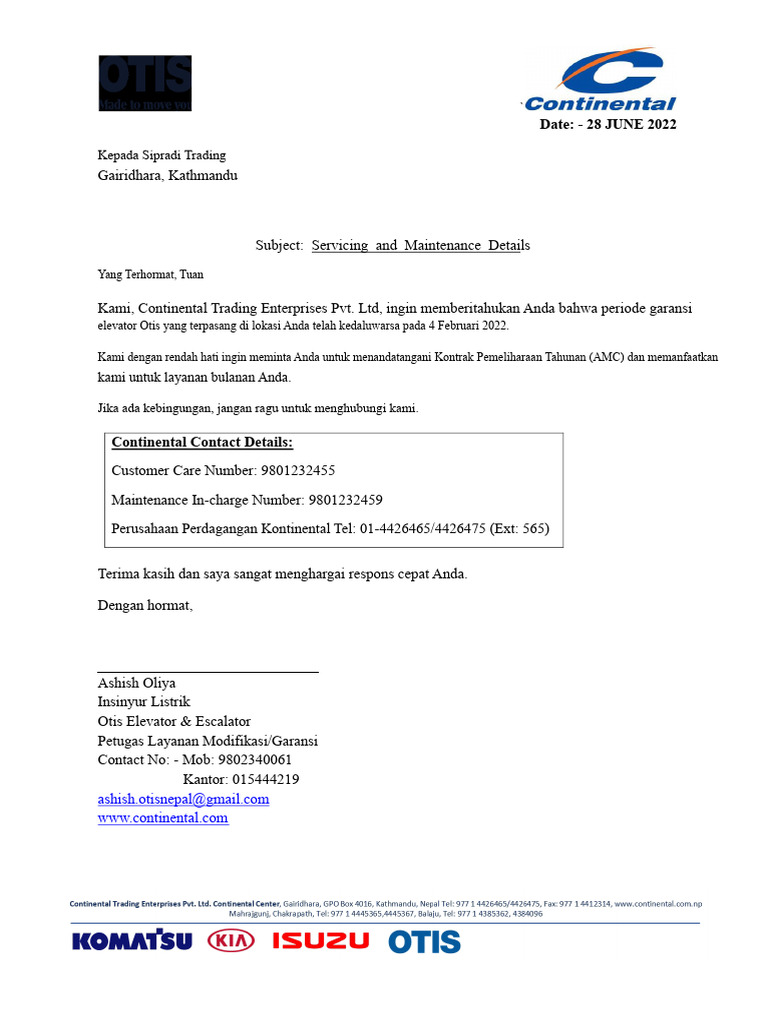 Kontrak Pemeliharaan Elevator Otis | PDF