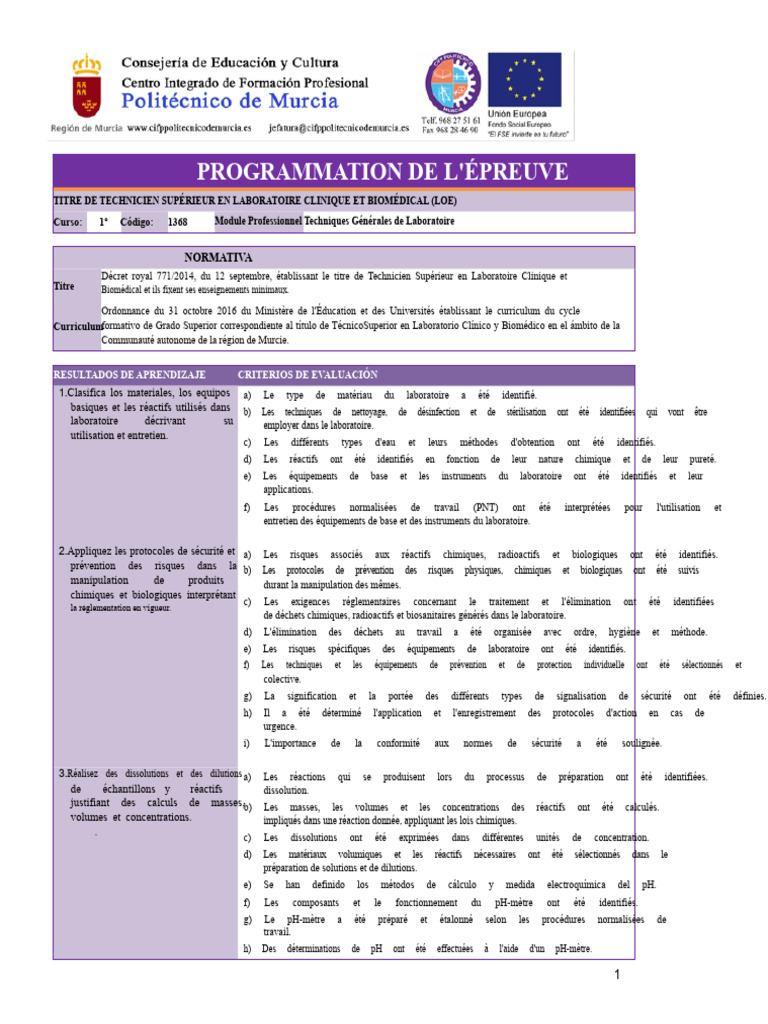 Programme de Technicien Supérieur en Laboratoire | PDF