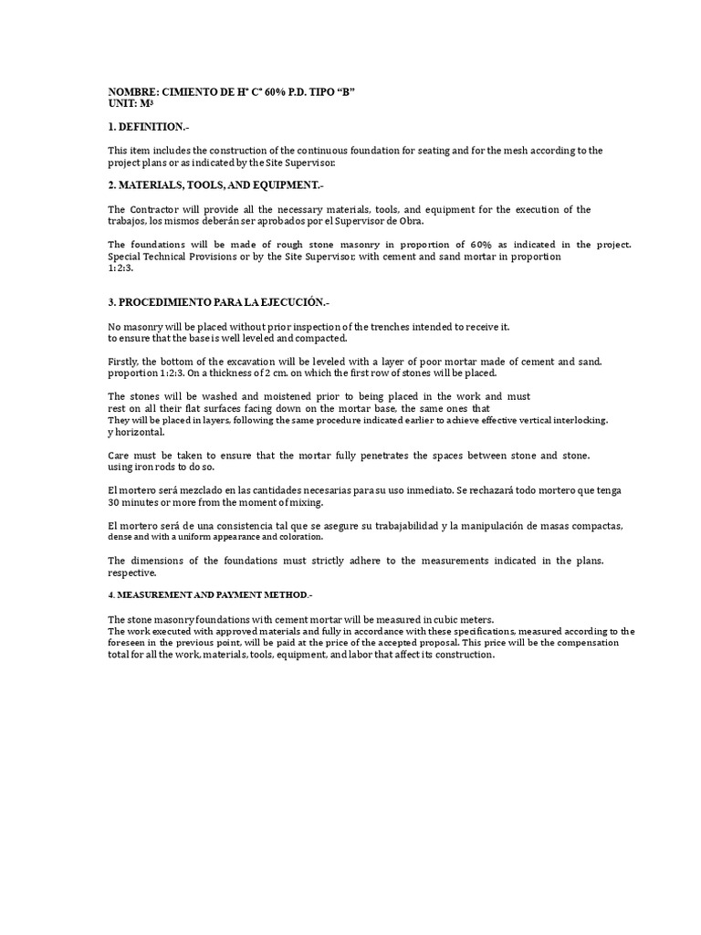 SHEET OF CYCLOPEAN CONCRETE FOUNDATIONS TYPE B | PDF