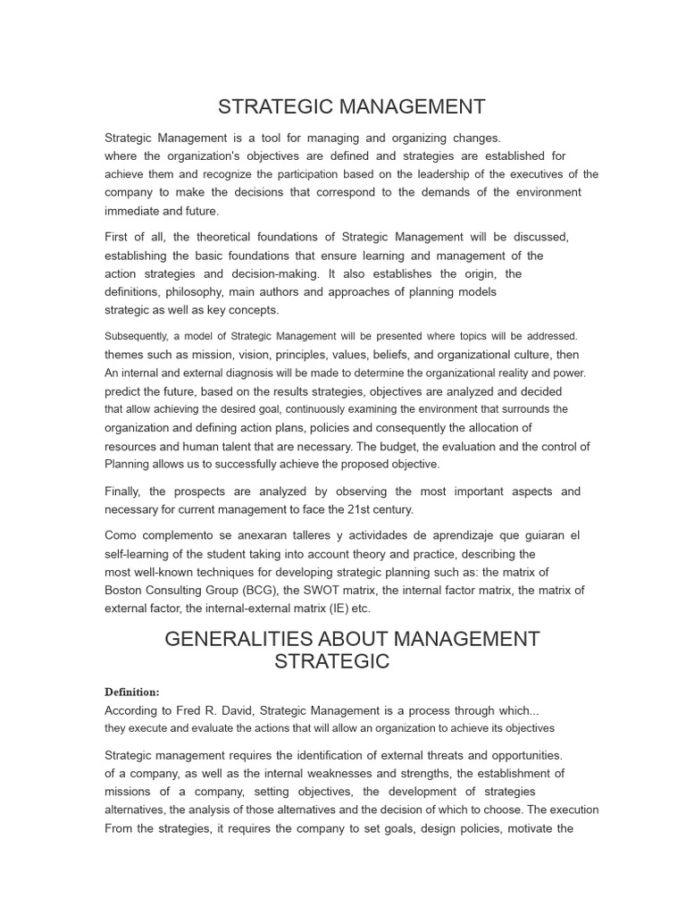 Strategic Management | PDF | Strategic Management | Swot Analysis