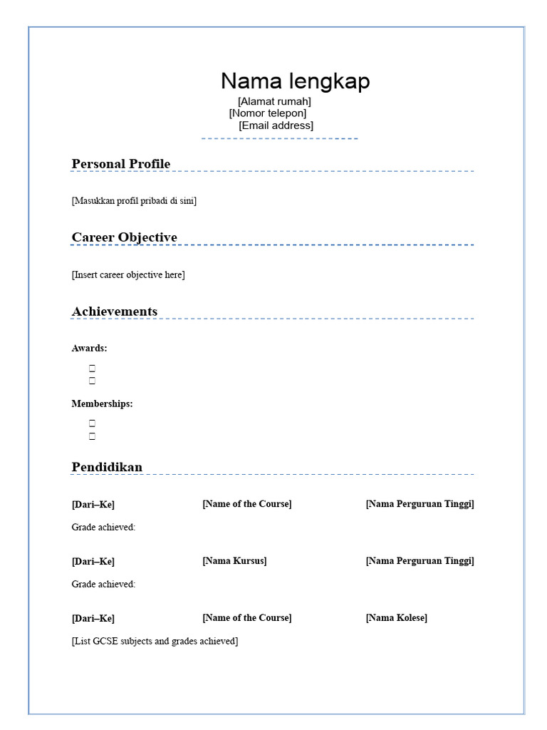 Contoh Template CV Kosong Word 15 | PDF