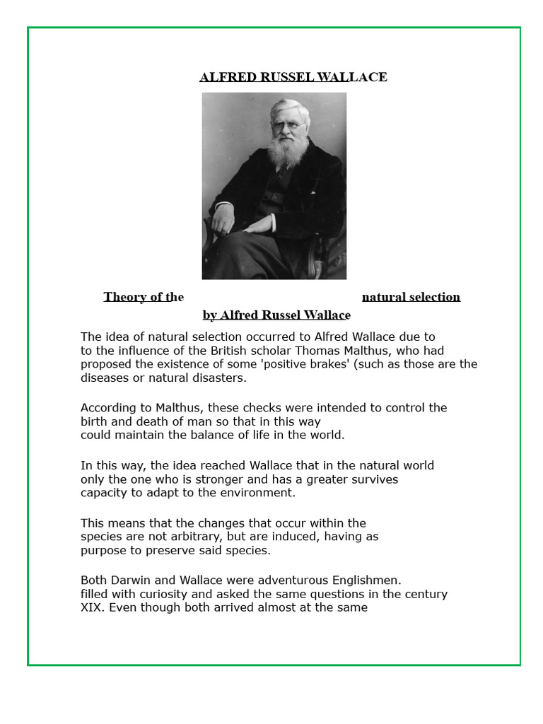 Theory ALFRED RUSSEL WALLACE | PDF | Alfred Russel Wallace | Natural ...