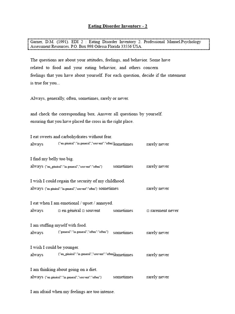 Eating Disorder Inventory 2 Overview | PDF | Mental Health | Psychology