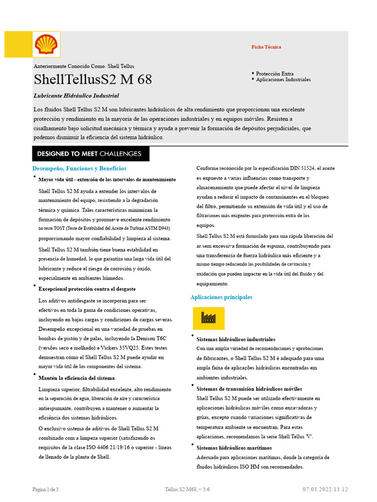 Lubricante Hidráulico Shell Tellus S2 M 68 | PDF | Lubricante ...