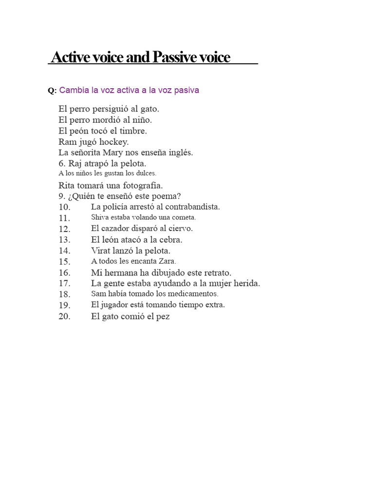 Ejercicio de Voz Activa y Pasiva | PDF