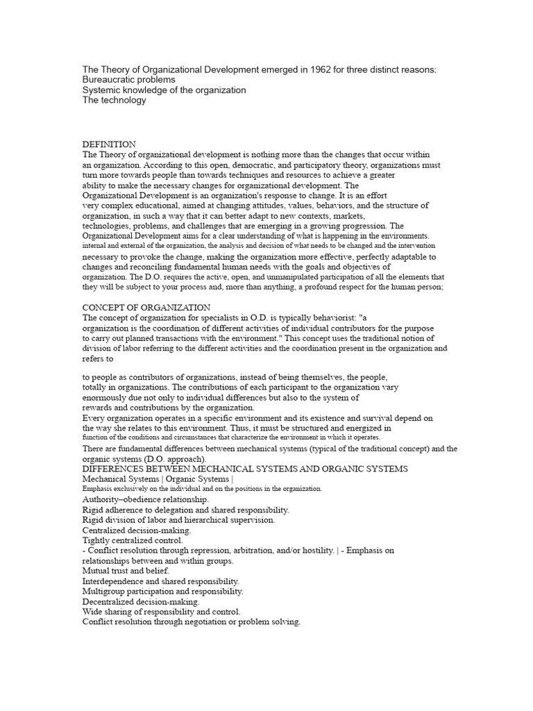 The Theory of Organizational Development Emerged in 1962 For Three ...