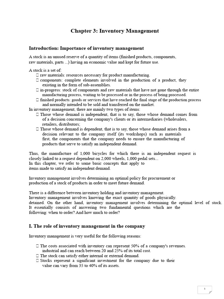 Chapter 3 Inventory Management Pdf Inventory Stocks