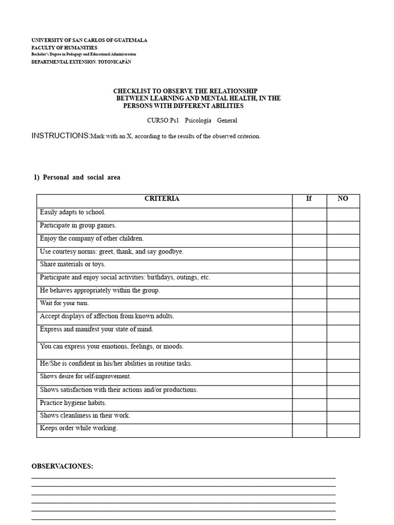 Learning-Mental Health Checklist | PDF | Emotions | Neuroscience