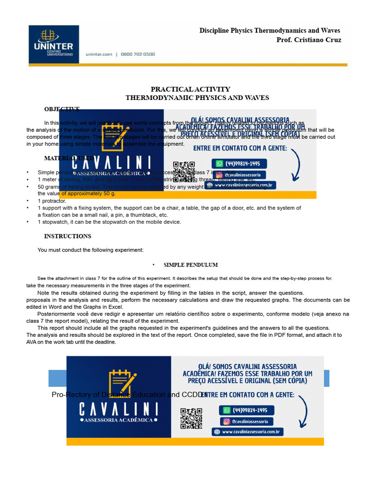 Practical Activity Physics Thermodynamics and Waves | PDF | Pendulum | Experiment